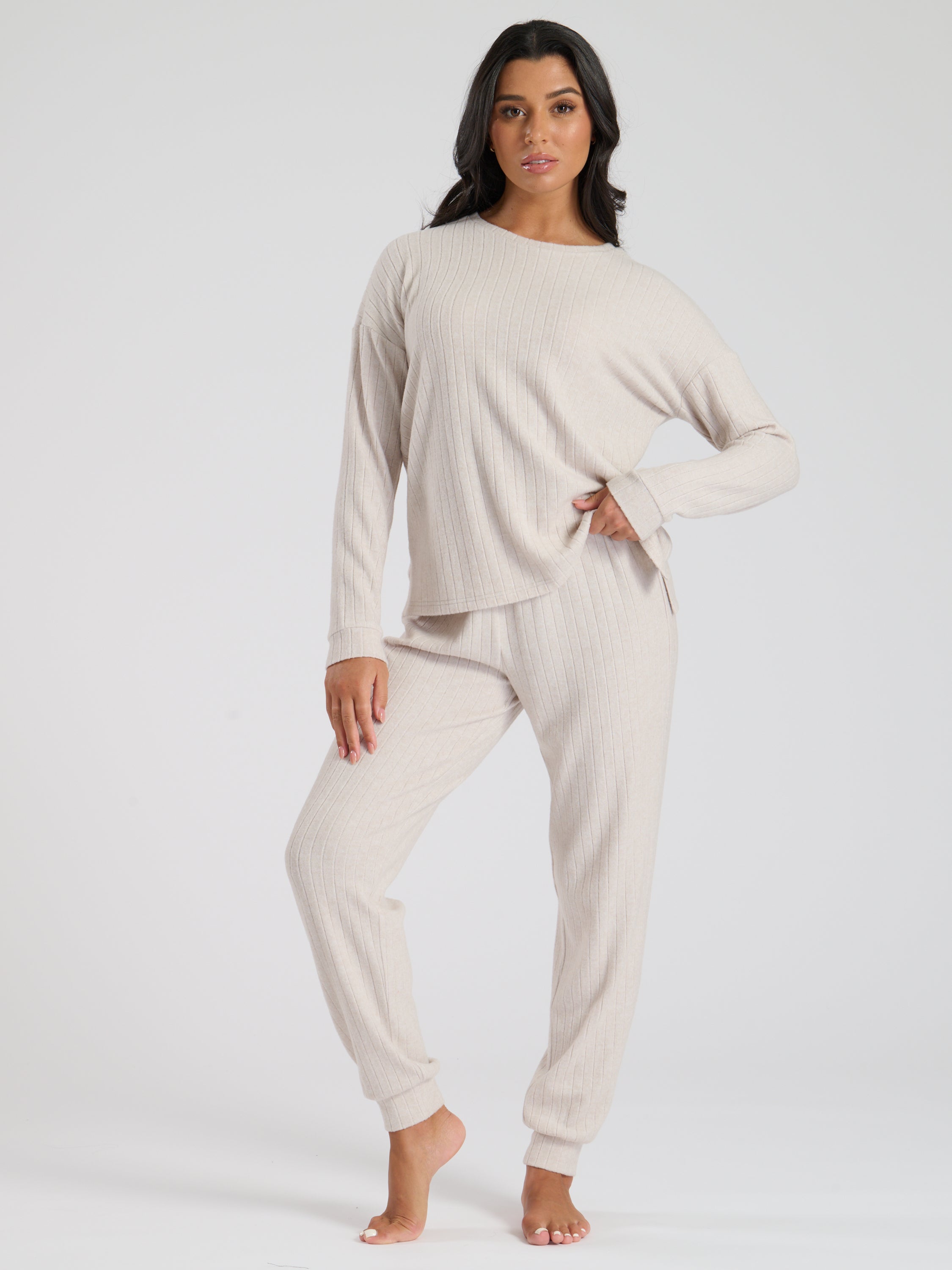 The Brushed Rib Joggers in Oatmeal – Loungeable