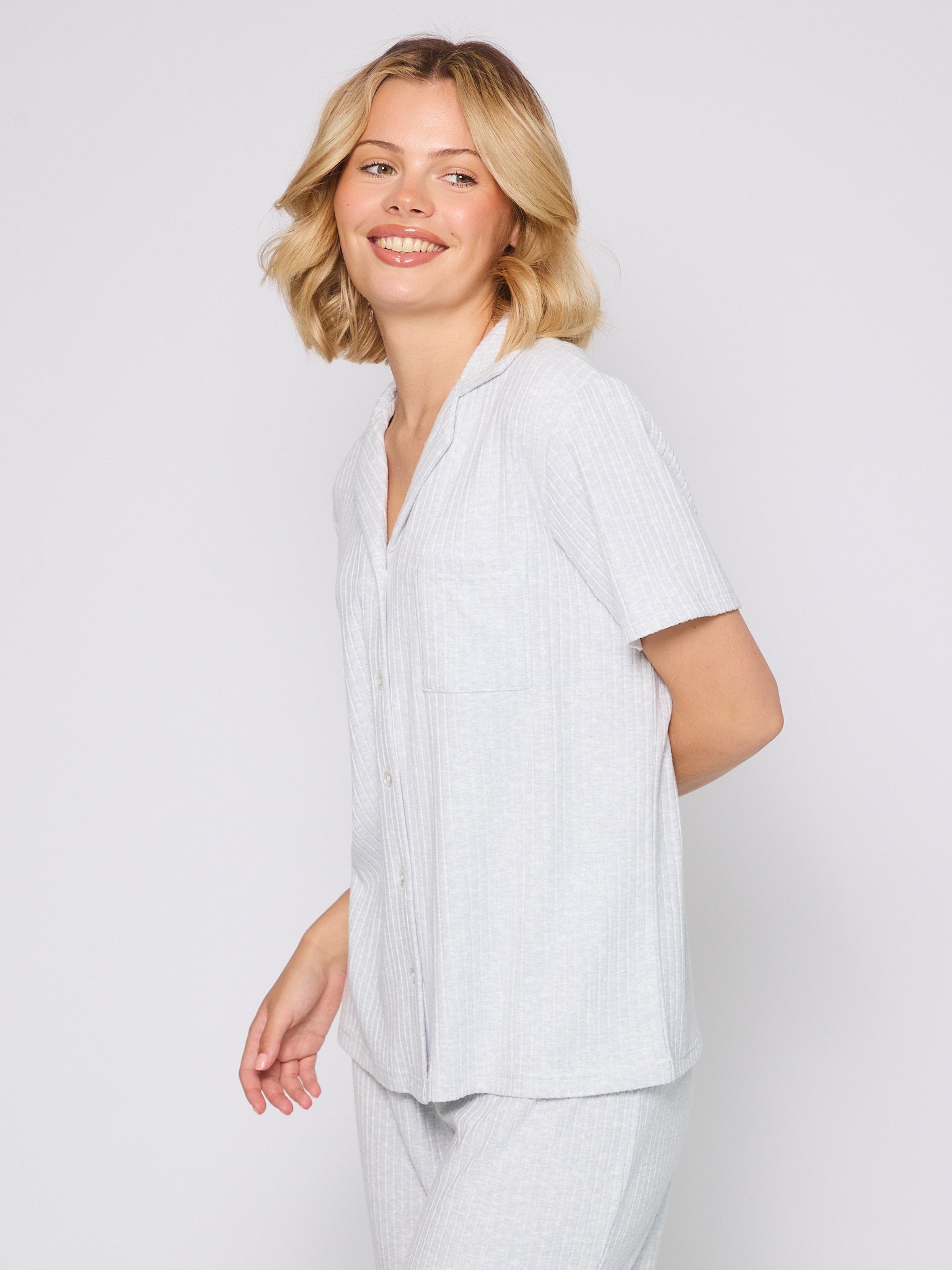 The Slumber Rib Pyjama Set In Light Grey – Loungeable