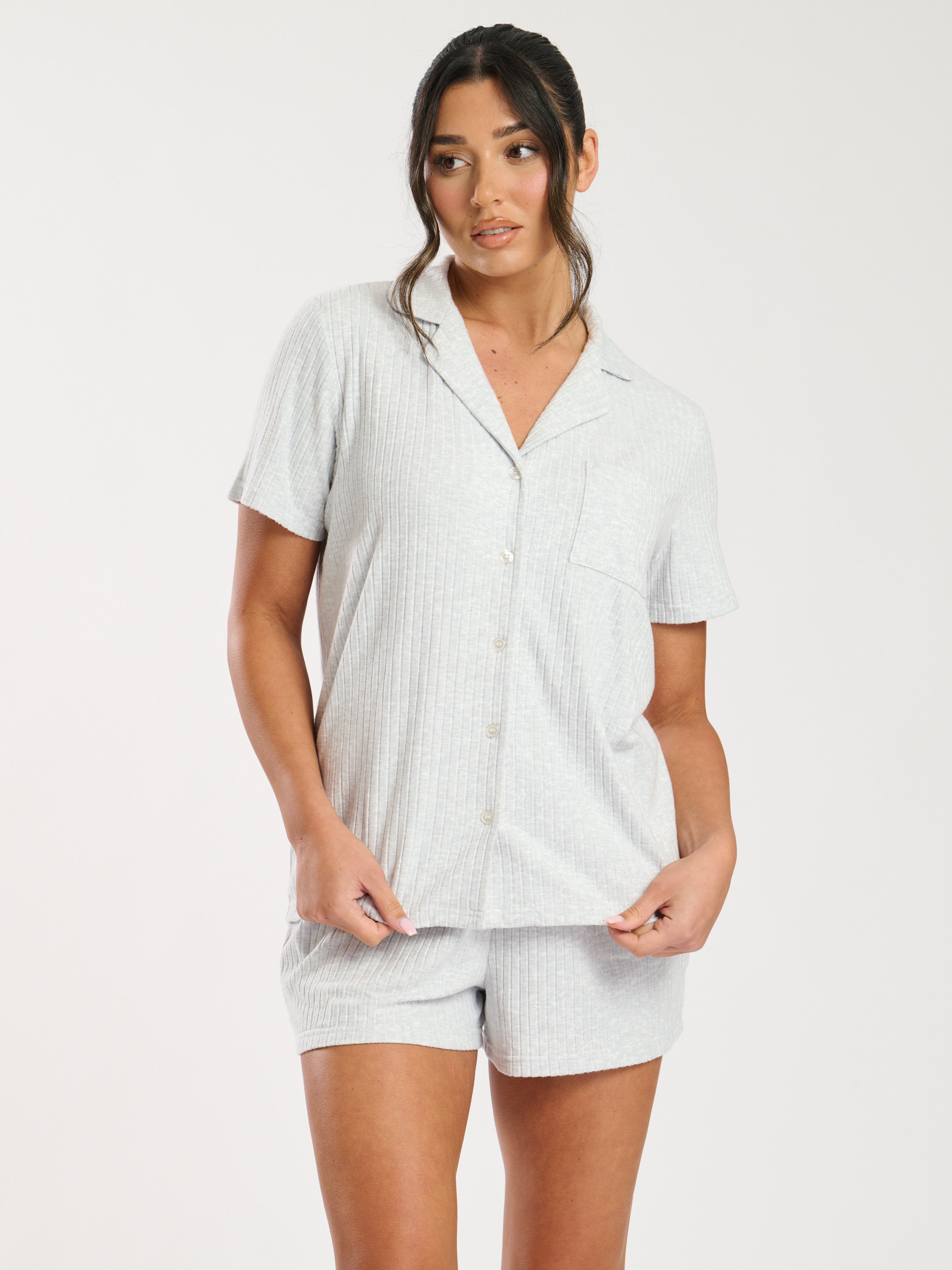 The 'Sleepy' Brushed Rib Short Set in Grey – Loungeable