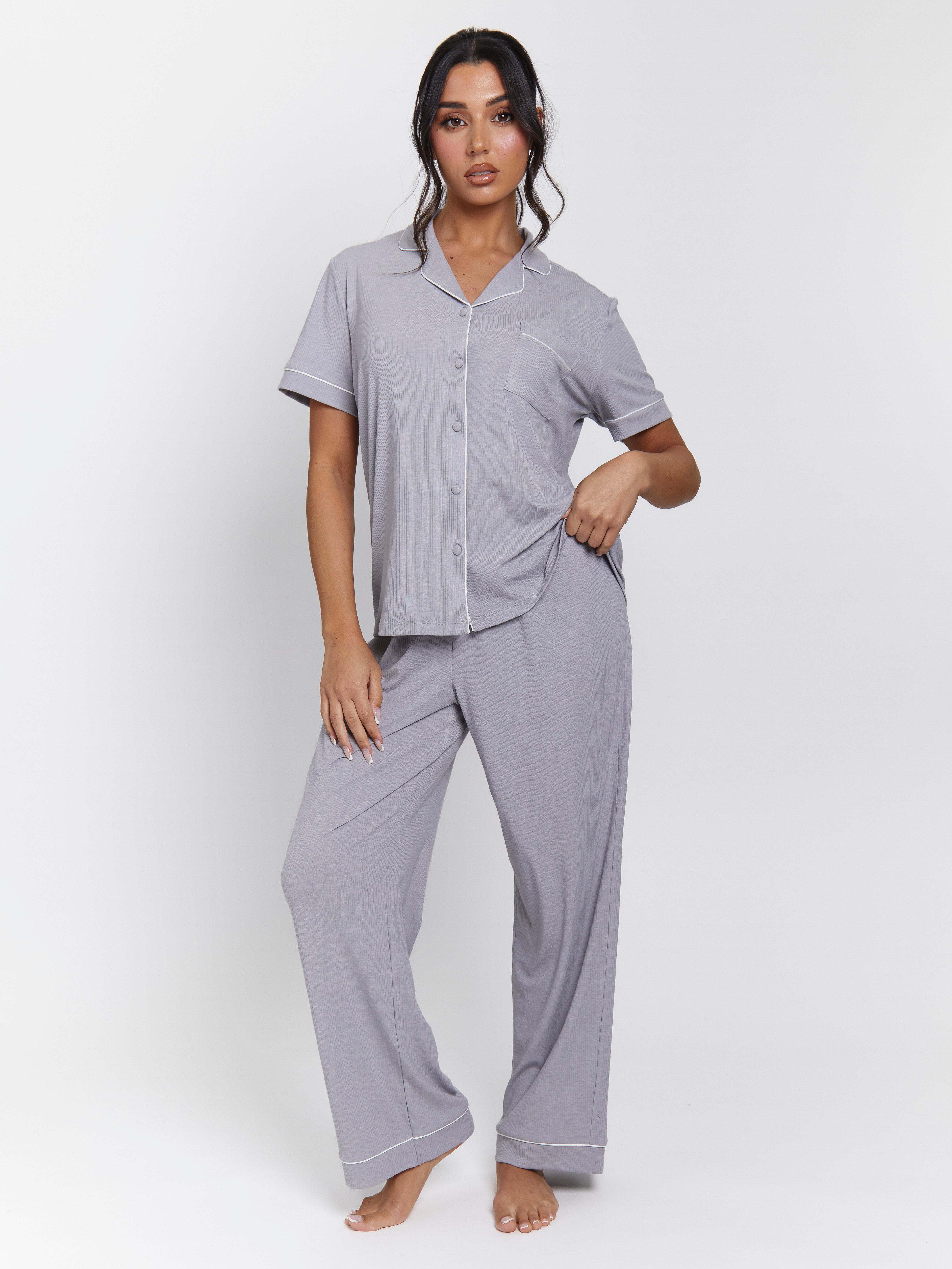 Rib Short Sleeve Traditional Shirt and Long Pant – Loungeable